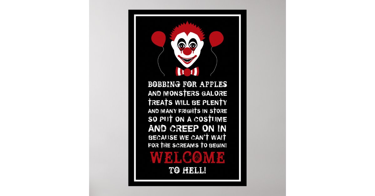 Evil Clown, Halloween Welcome Poster | Zazzle