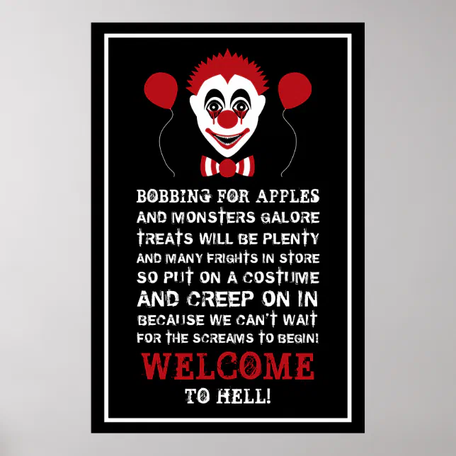 Evil Clown, Halloween Welcome Poster | Zazzle