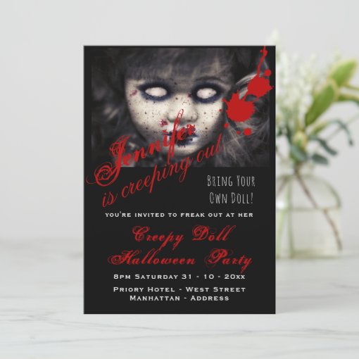 EVIL DOLL Halloween Invite Dead Creepy Scary | Zazzle