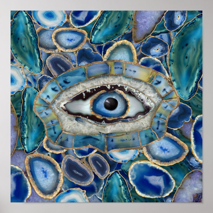 Evil Eye Amulet Blue Geodes and Crystals Poster | Zazzle.com