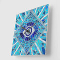 Evil Eye Amulet Mosaic Art Square Wall Clock | Zazzle