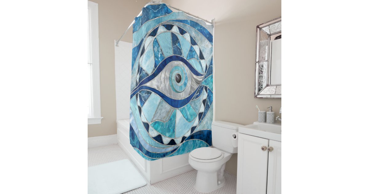 Evil Eye Amulet Mosaic Mineral Textures Shower Curtain | Zazzle