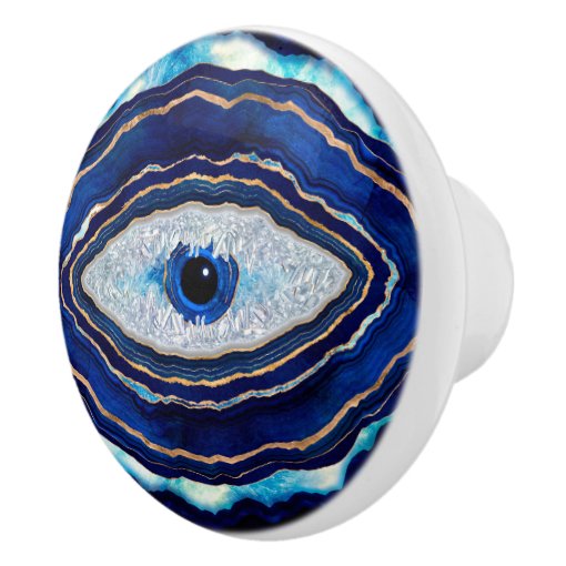 Evil Eye Blue Agate Geode Ditital Art Ceramic Knob | Zazzle
