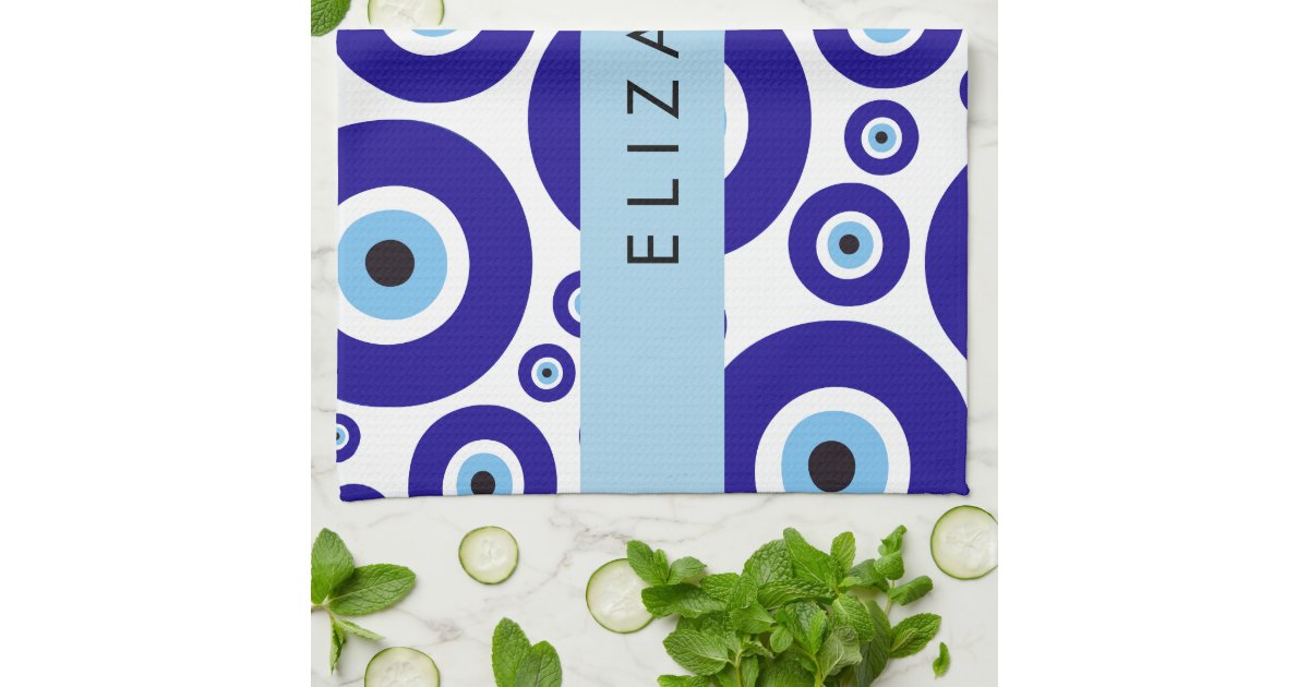 Evil Eye, Greek Eye, Turkish Eye, Mati, Your Name Kitchen Towel | Zazzle