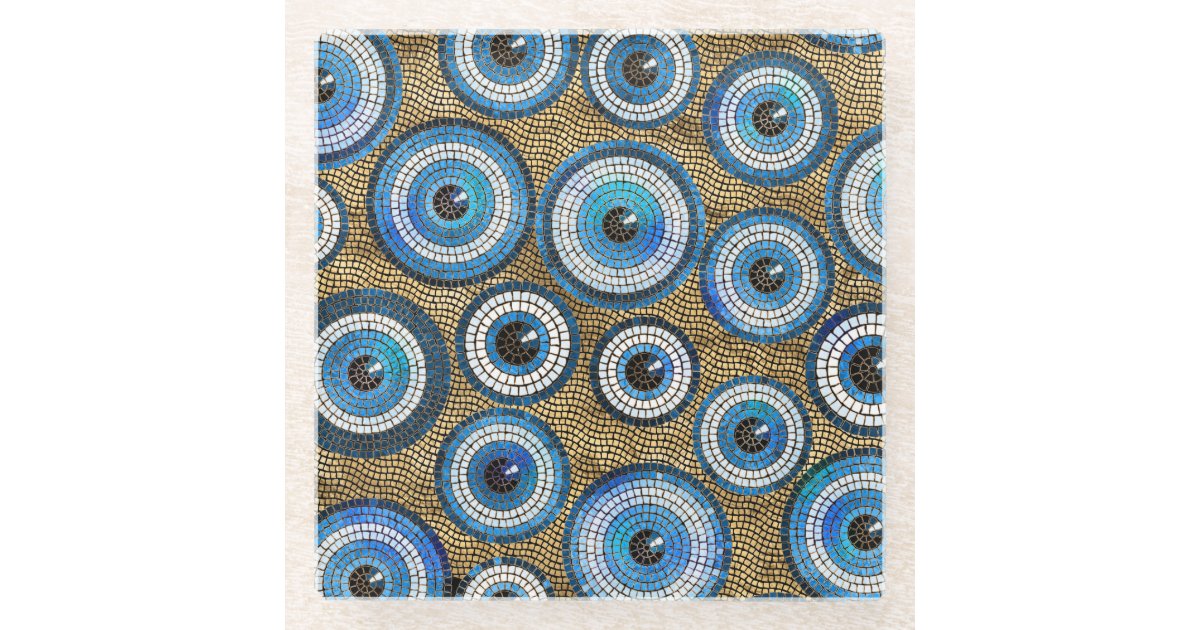 Evil Eye Mosaic Tile Pattern Glass Coaster | Zazzle