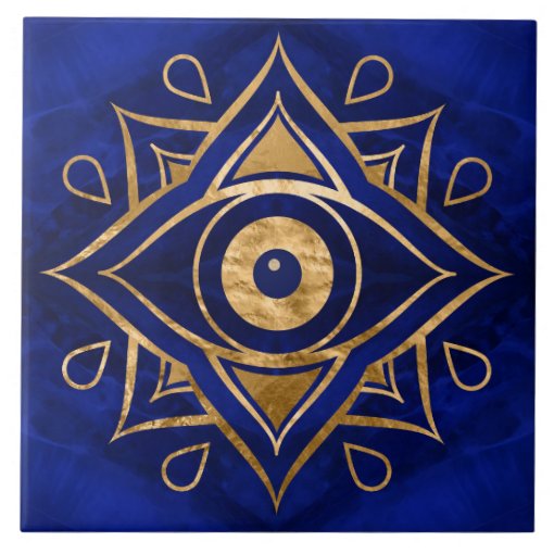 Evil Eye Ornament Gold and Blue Marble Ceramic Tile | Zazzle