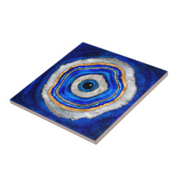 Evil Eye Watercolor agate and gold Ceramic Tile | Zazzle
