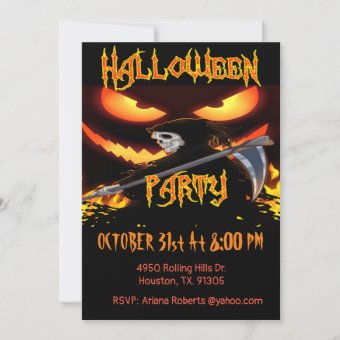 Evil Eyes And Grim Reaper Halloween Party Invitation | Zazzle