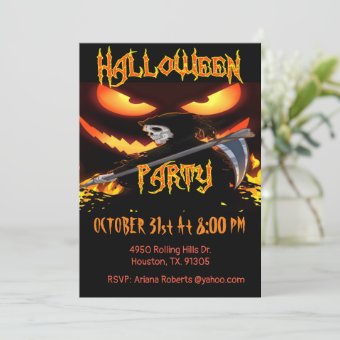 Evil Eyes And Grim Reaper Halloween Party Invitation | Zazzle