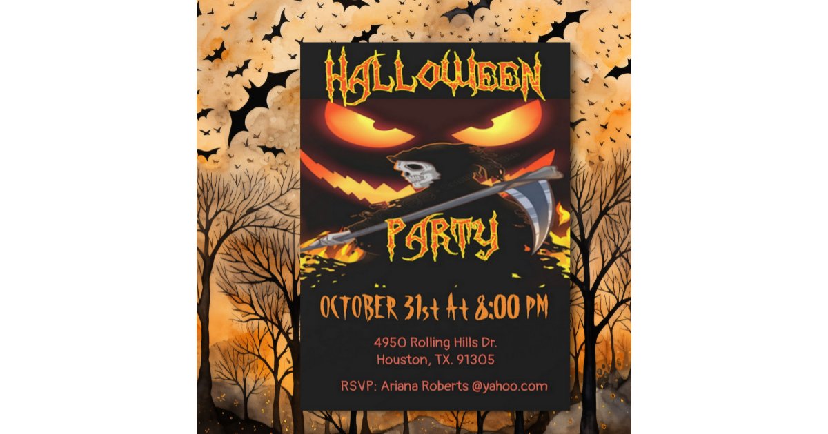 Evil Eyes And Grim Reaper Halloween Party Invitation | Zazzle