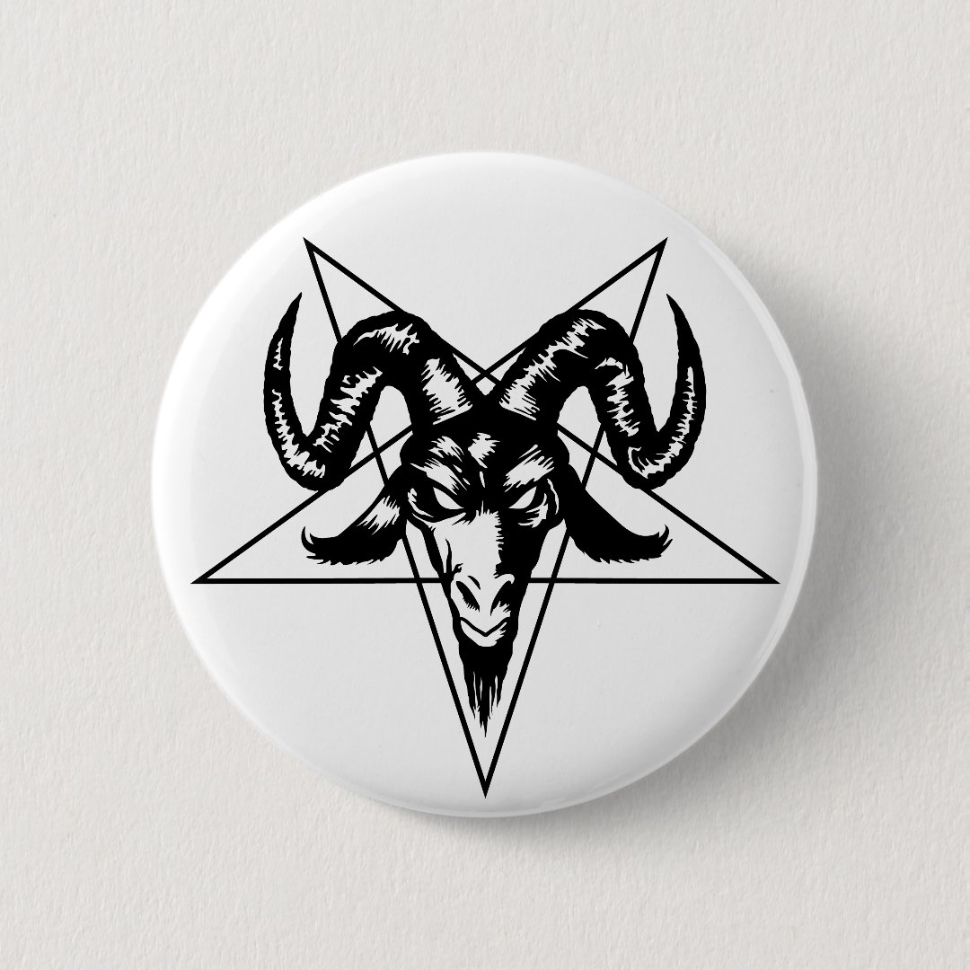 Evil Goat Head with Pentagram (black) Button | Zazzle
