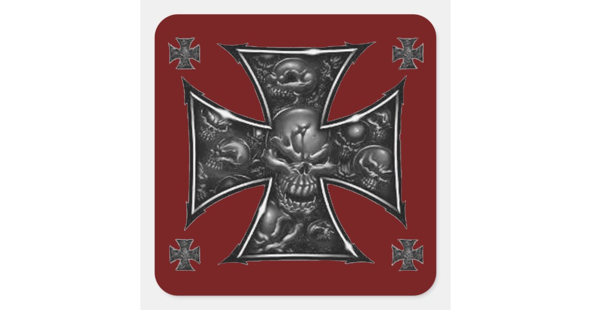 Evil Skulls Iron Cross Square Sticker | Zazzle