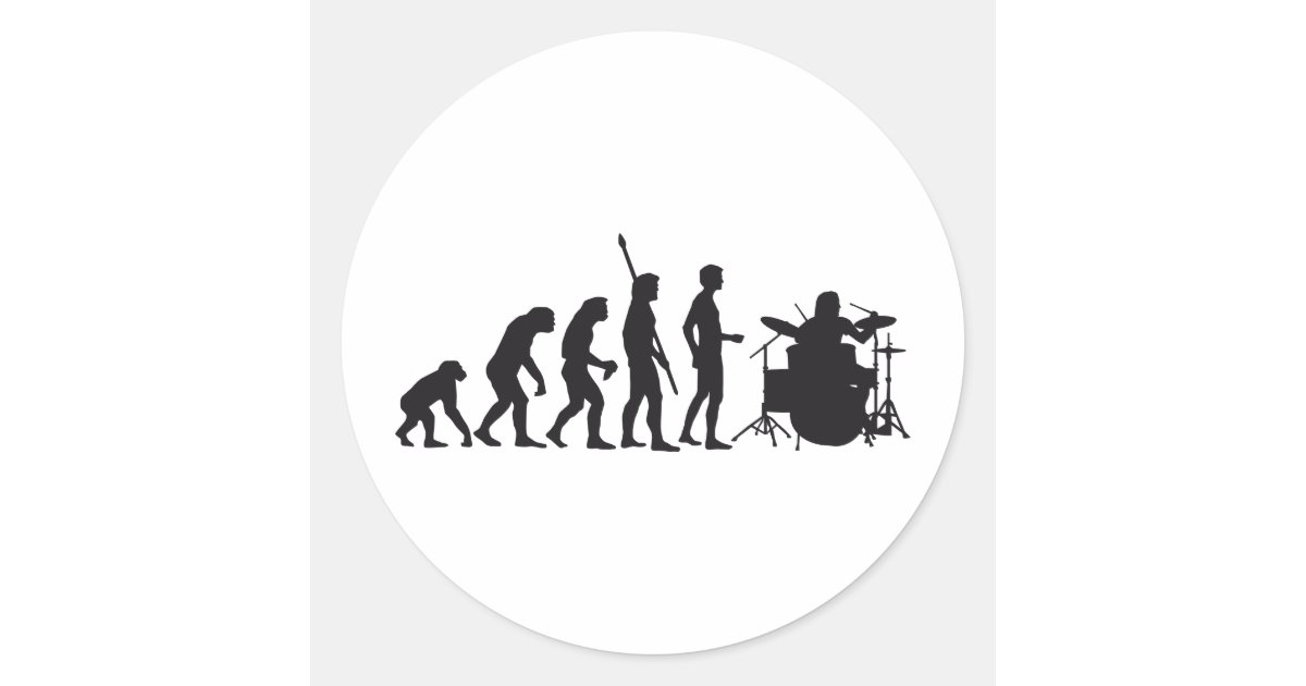 evolution drummer classic round sticker | Zazzle