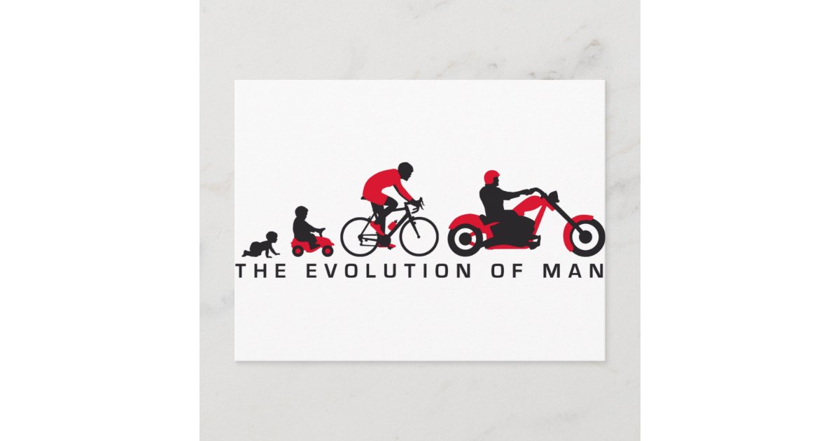 evolution of man motorcycle biker postcard | Zazzle