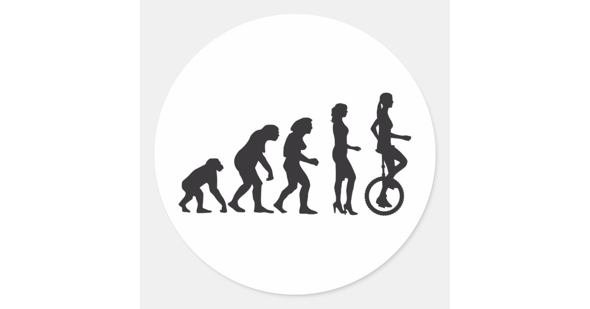 evolution unicycle classic round sticker | Zazzle