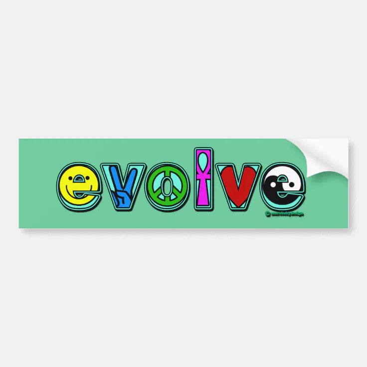 EVOLVE with Six Symbols of Peace and Progress Bumper Sticker | Zazzle