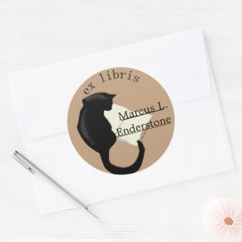 ex libris, cat reading classic round sticker | Zazzle