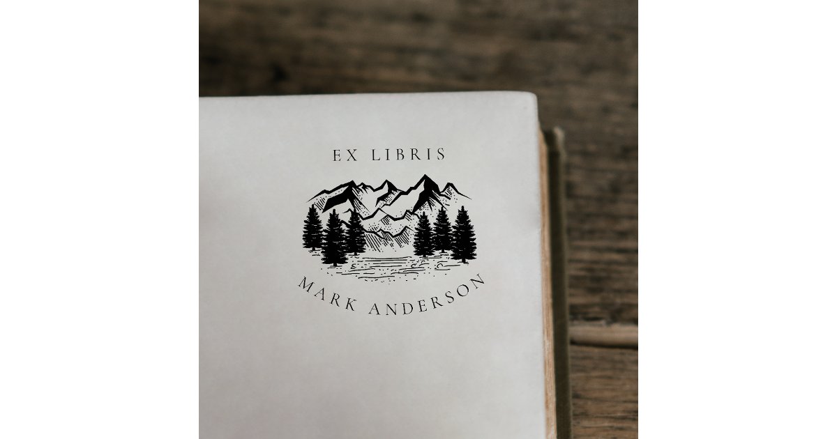 Ex Libris Country Hand-drawn Mountain Custom Name Rubber Stamp | Zazzle