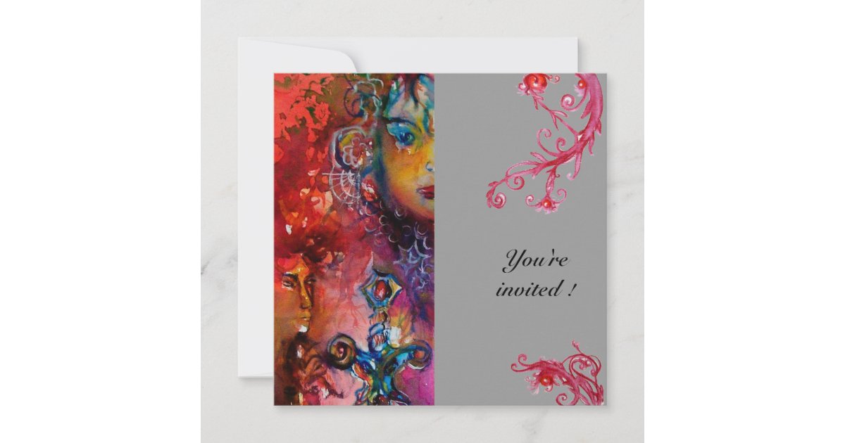 EXCALIBUR , bright red ,grey Invitation | Zazzle