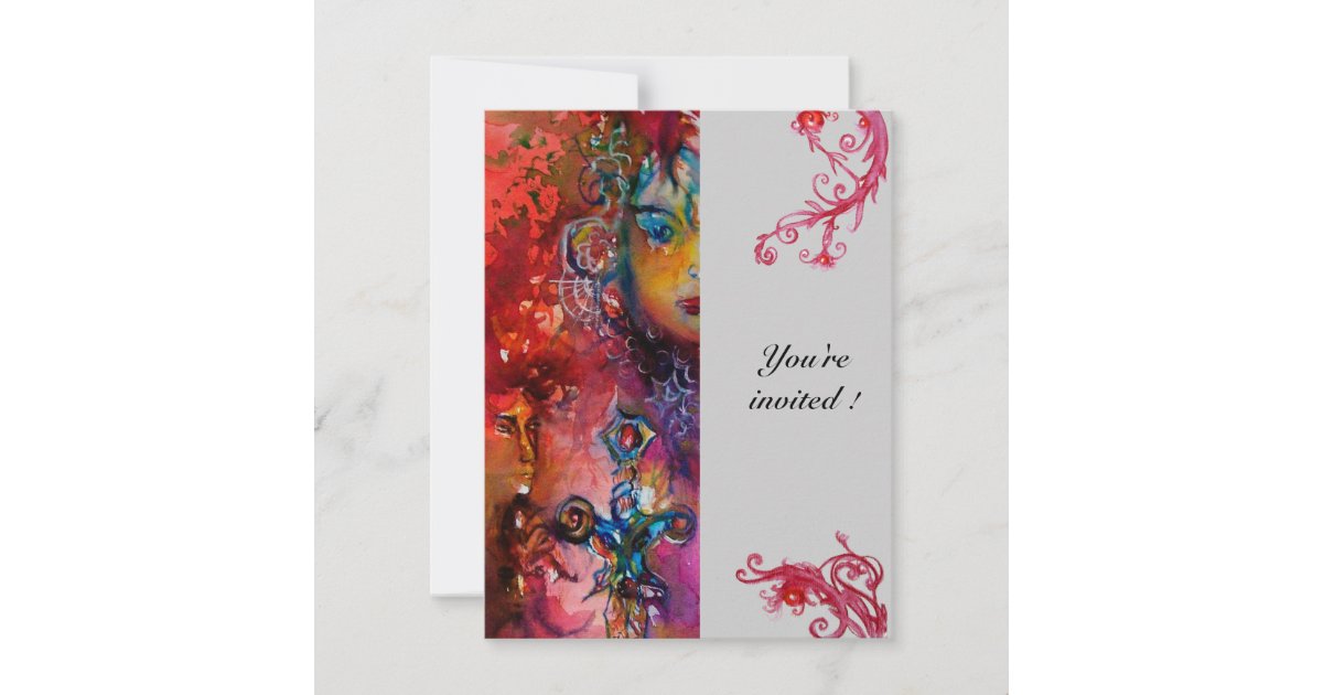 EXCALIBUR , bright red grey Invitation | Zazzle