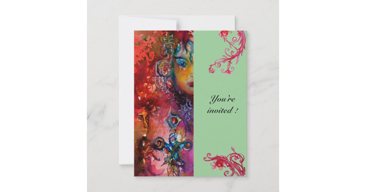 EXCALIBUR , bright red ,pink blue green Invitation | Zazzle