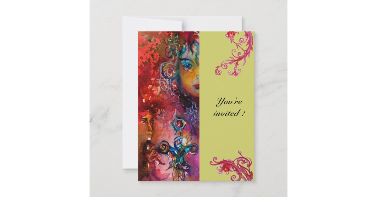 EXCALIBUR , bright red ,pink blue green Invitation | Zazzle