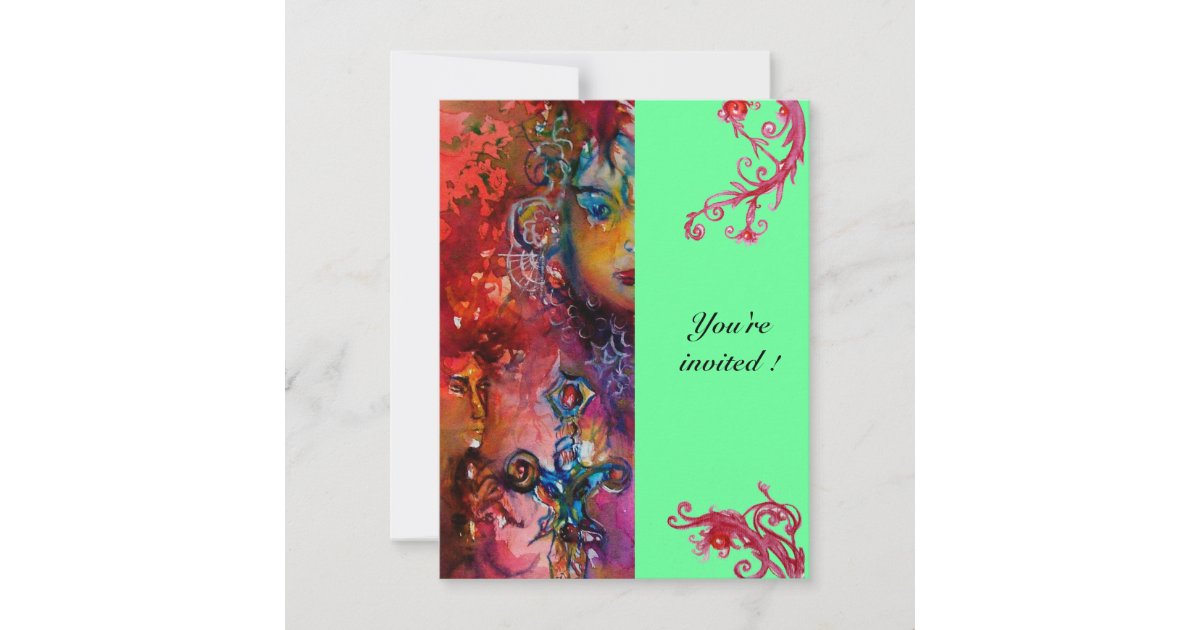 EXCALIBUR , bright red ,pink blue green Invitation | Zazzle