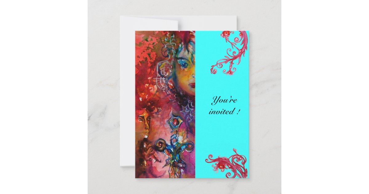EXCALIBUR , bright red ,pink blue Invitation | Zazzle