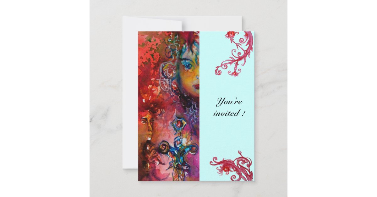 EXCALIBUR , bright red ,pink blue Invitation | Zazzle