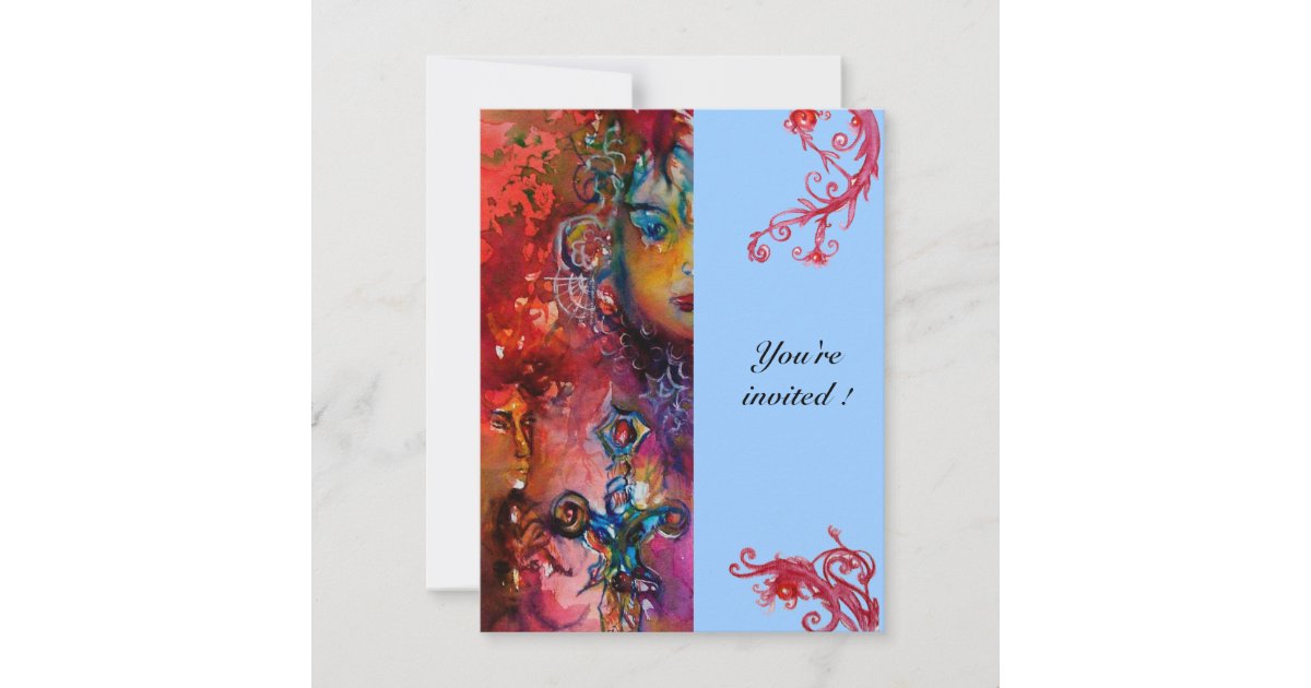 EXCALIBUR , bright red ,pink blue Invitation | Zazzle