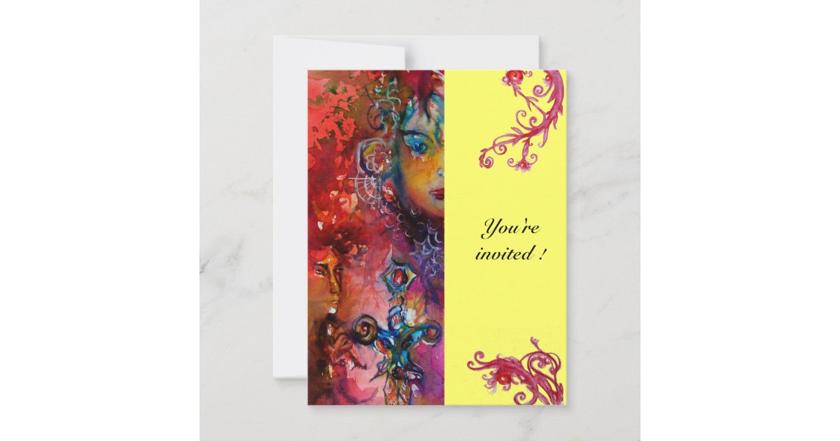 EXCALIBUR , bright red ,pink blue yiellow Invitation | Zazzle