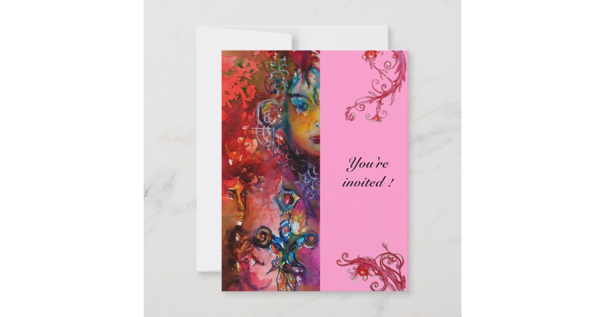 EXCALIBUR , bright red ,pink Invitation | Zazzle