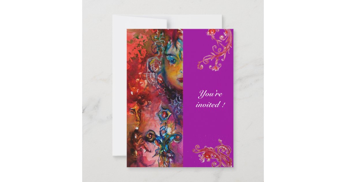 EXCALIBUR , bright red ,pink violet Invitation | Zazzle