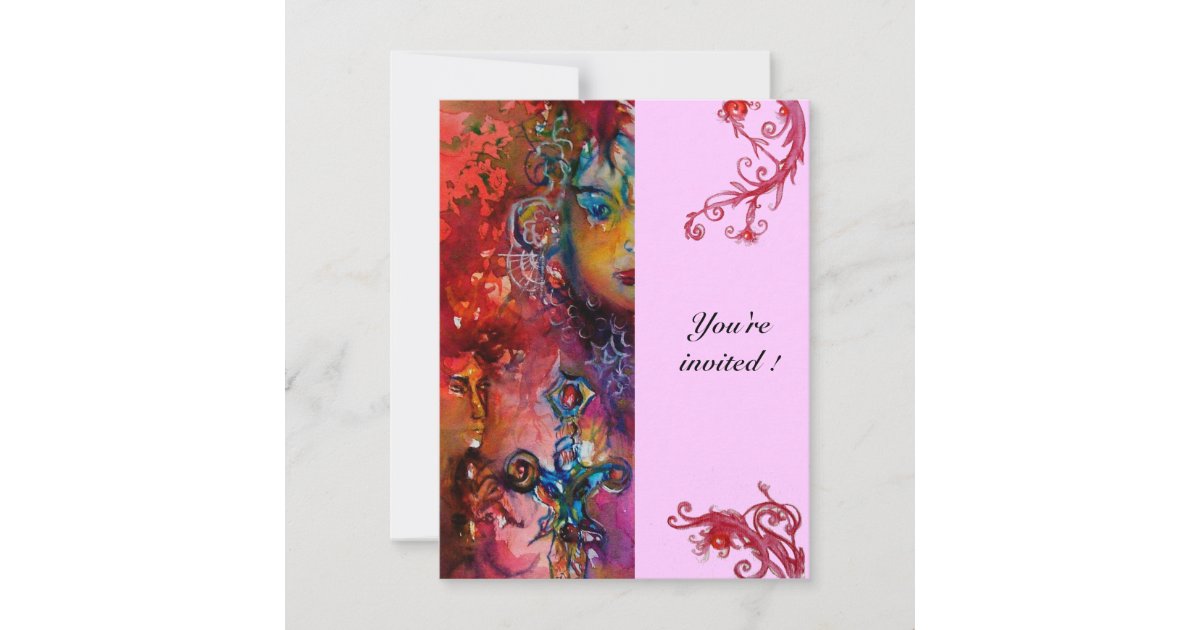 EXCALIBUR , bright red pink violet Invitation | Zazzle