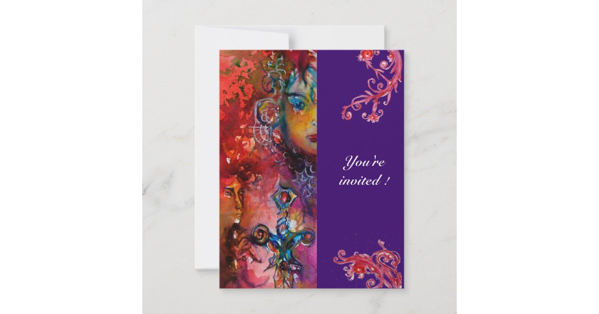 EXCALIBUR , bright red ,purple Invitation | Zazzle