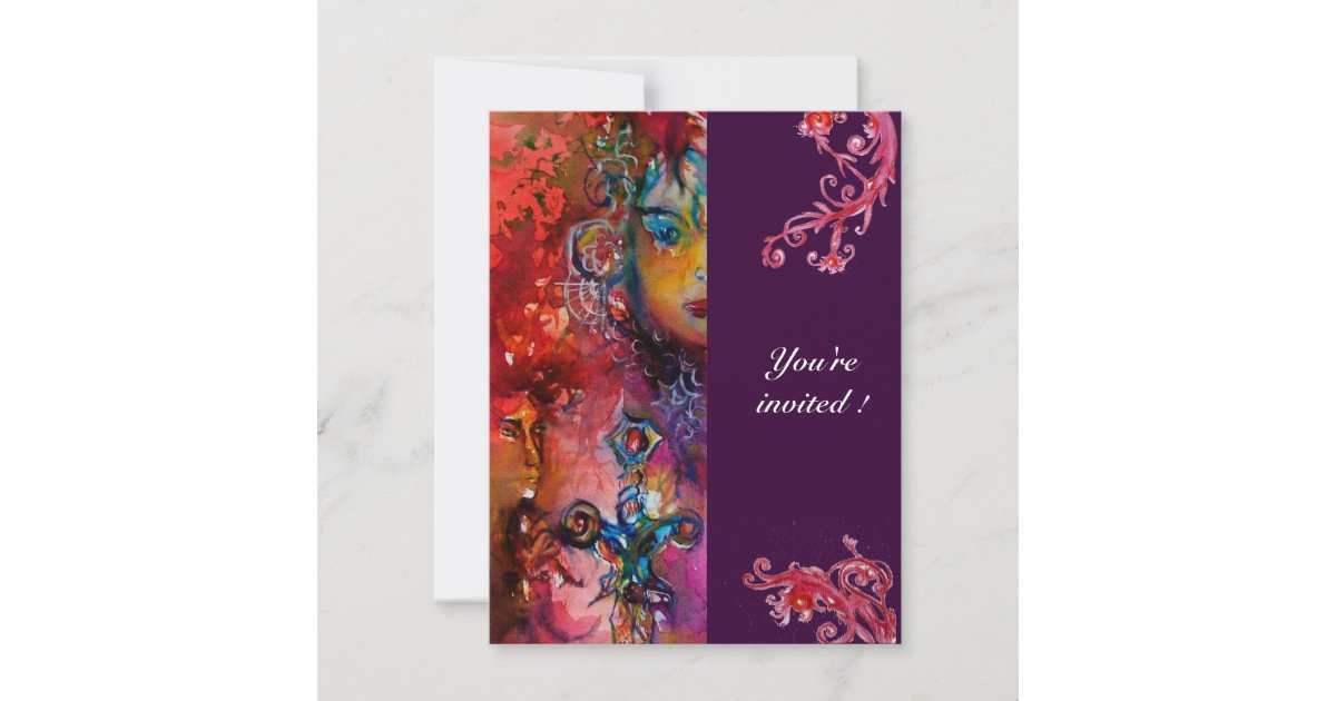 EXCALIBUR , bright red ,purple Invitation | Zazzle
