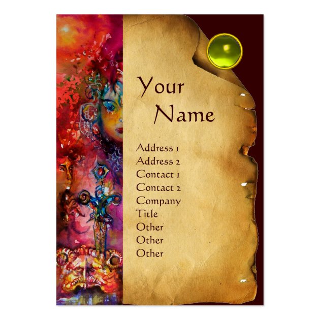 EXCALIBUR MONOGRAM Parchment, Yellow TopazGem Business Card Templates