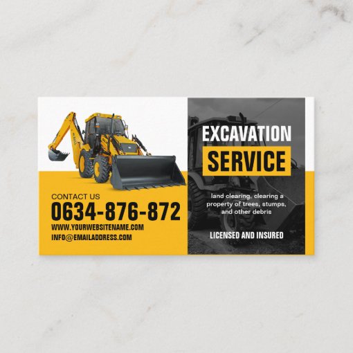 Excavating, Land clearing, Construction Business Card | Zazzle