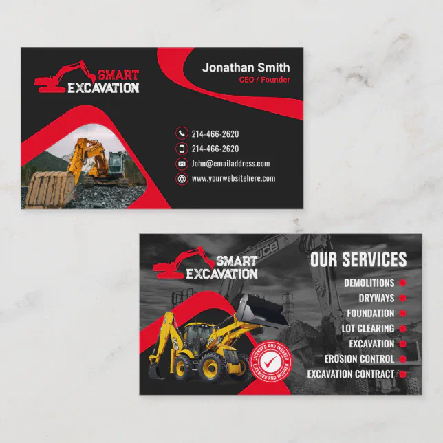 Excavating, Land clearing, Construction,Demolition Business Card | Zazzle