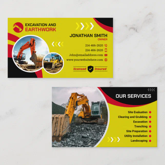 Excavating, Land clearing, Construction, Earthwork Business Card | Zazzle