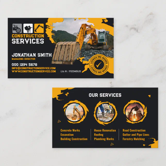 Excavation, Building Construction, Concrete works Business Card | Zazzle