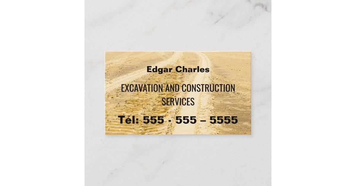 Excavation Construction Sand Tracks Business Card | Zazzle