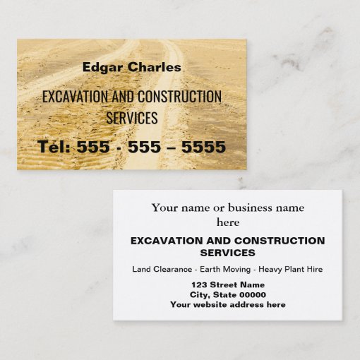 Excavation Construction Sand Tracks Business Card | Zazzle
