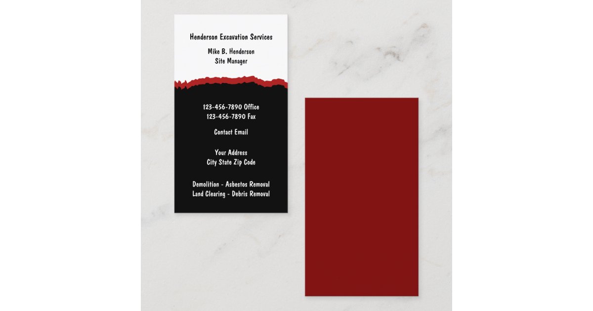 Excavation Construction Services Business Card | Zazzle