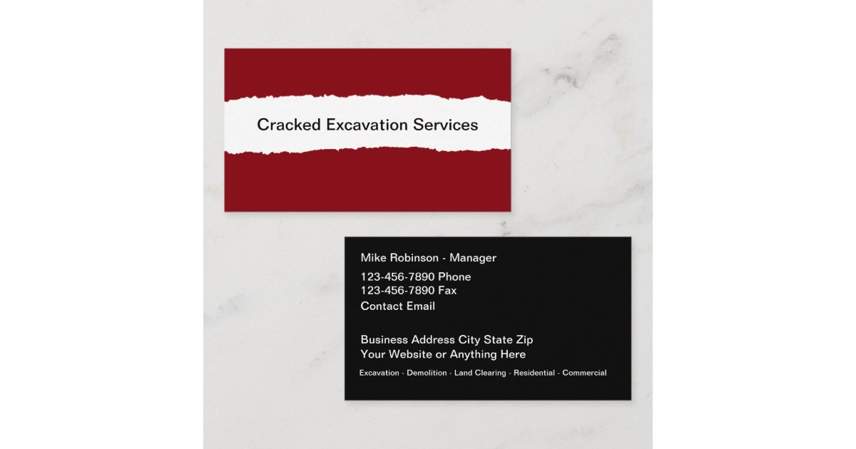 Excavation Demolition Land Clearing Business Card | Zazzle