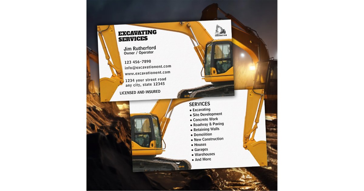 Excavation Services Business Card | Zazzle