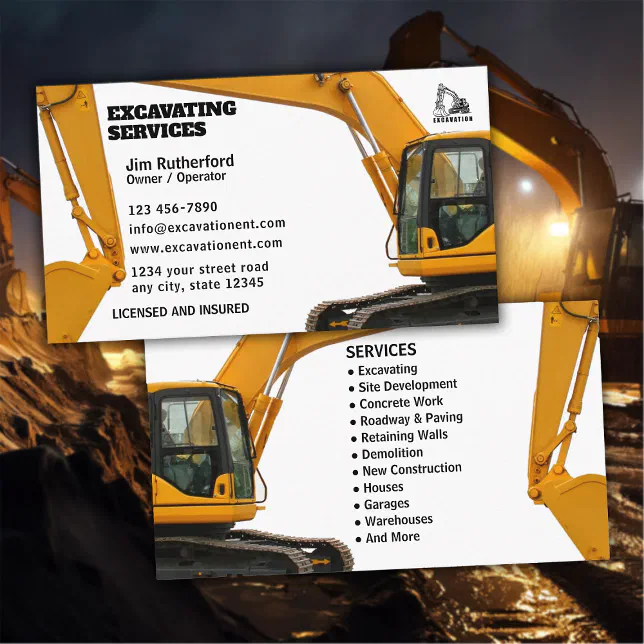 Excavation Services Business Card | Zazzle