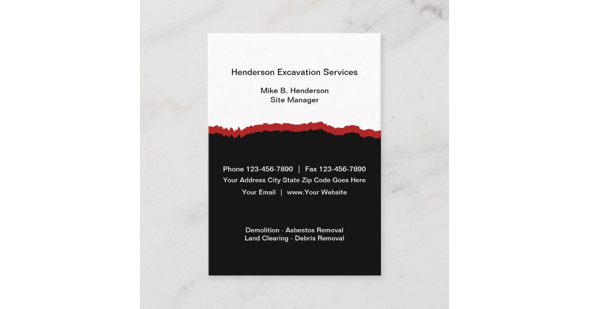 Excavation Services Modern Vertical Business Cards | Zazzle