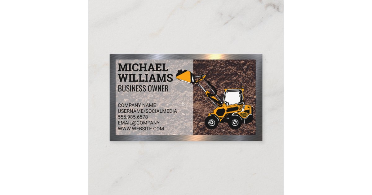 Excavator | Bull Dozer | Construction Business Card | Zazzle