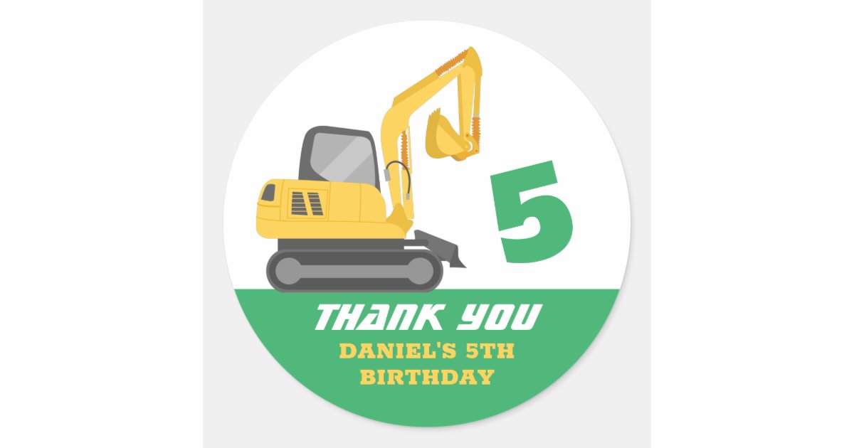Excavator Bulldozer for Kids Boys Birthday Party Classic Round Sticker ...
